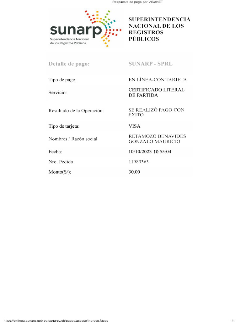 Pagos Sunarp | PDF