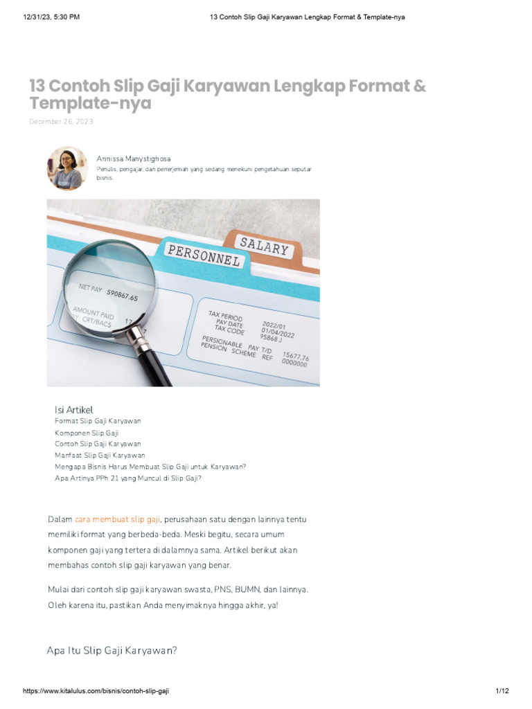 13 Contoh Slip Gaji Karyawan Lengkap Format & Template-Nya | PDF