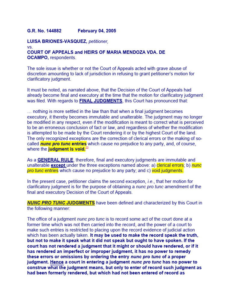 Judgment Nunc Pro Tunc | PDF | Mortgage Law | Judgment (Law)