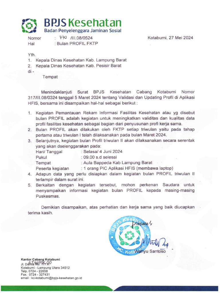 Undangan PIC HFIS Puskesmas Bulan PROFIL | PDF