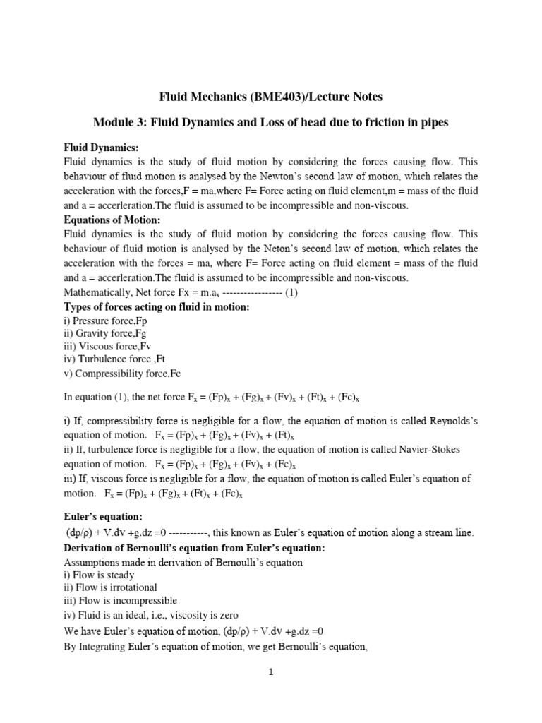 FM Mod 322 S Notes Condense | PDF | Fluid Dynamics | Navier–Stokes ...