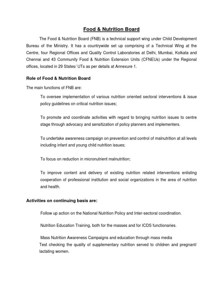 Food and Nutrition Board | PDF | Malnutrition | Nutrition