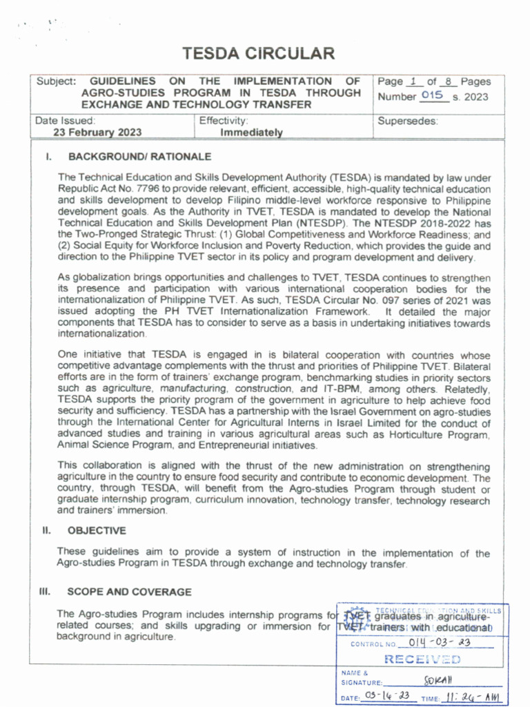 TC 014 Guidelines On The Implementation of Agro-Studies Program in ...