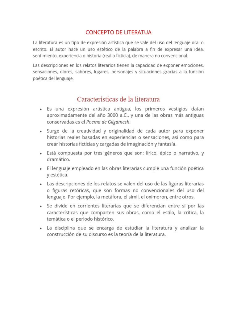 CONCEPTO DE LITERATUA | Descargar gratis PDF | Las artes