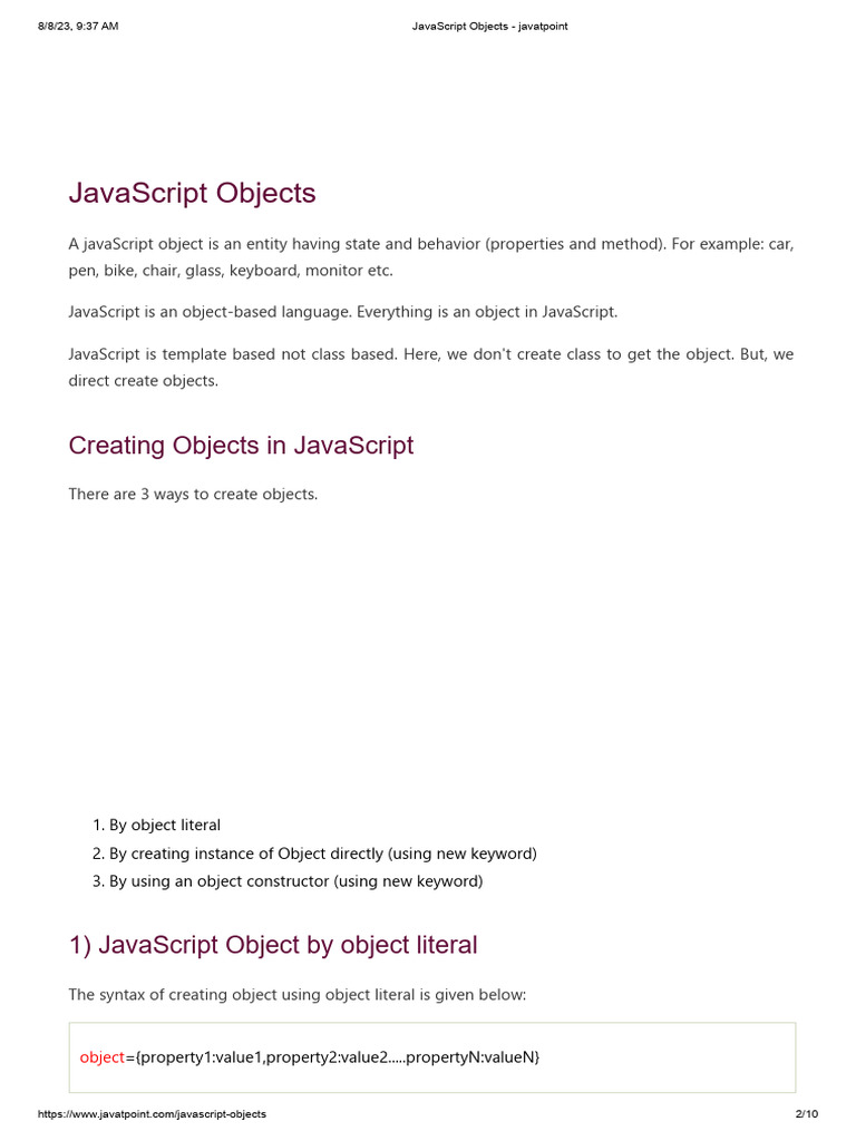 JavaScript Objects | PDF | Java Script | Object (Computer Science)
