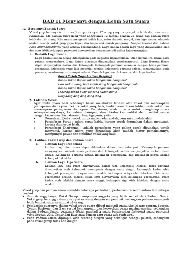 Bab 11 Bab 12 Seni Budaya Kelas Vii (Menyanyi Dengan Lebih 1 Suara, Memainkan Alat Musik ...