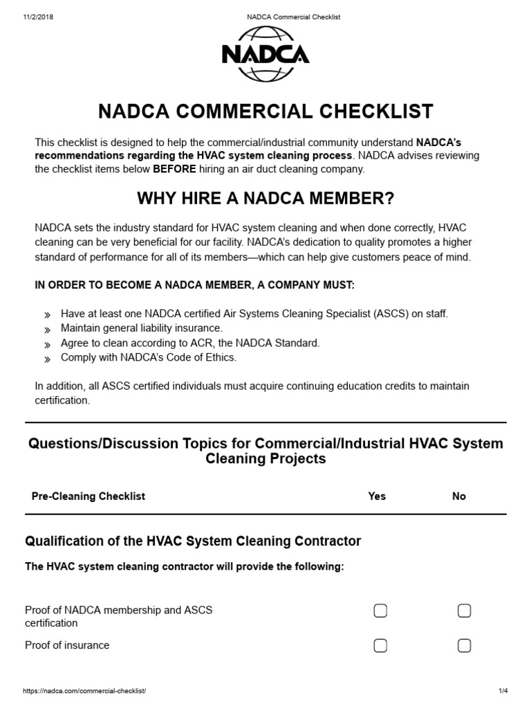 NADCA Commercial Checklist | PDF | Specification (Technical Standard)