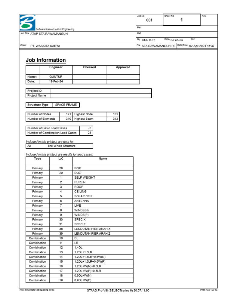 Job Information: Engineer Checked Approved Name: Date: Project ID | PDF