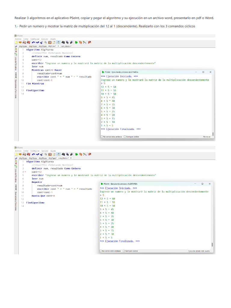 Deber 3. Programa Pseint Comandos Ciclicos | PDF