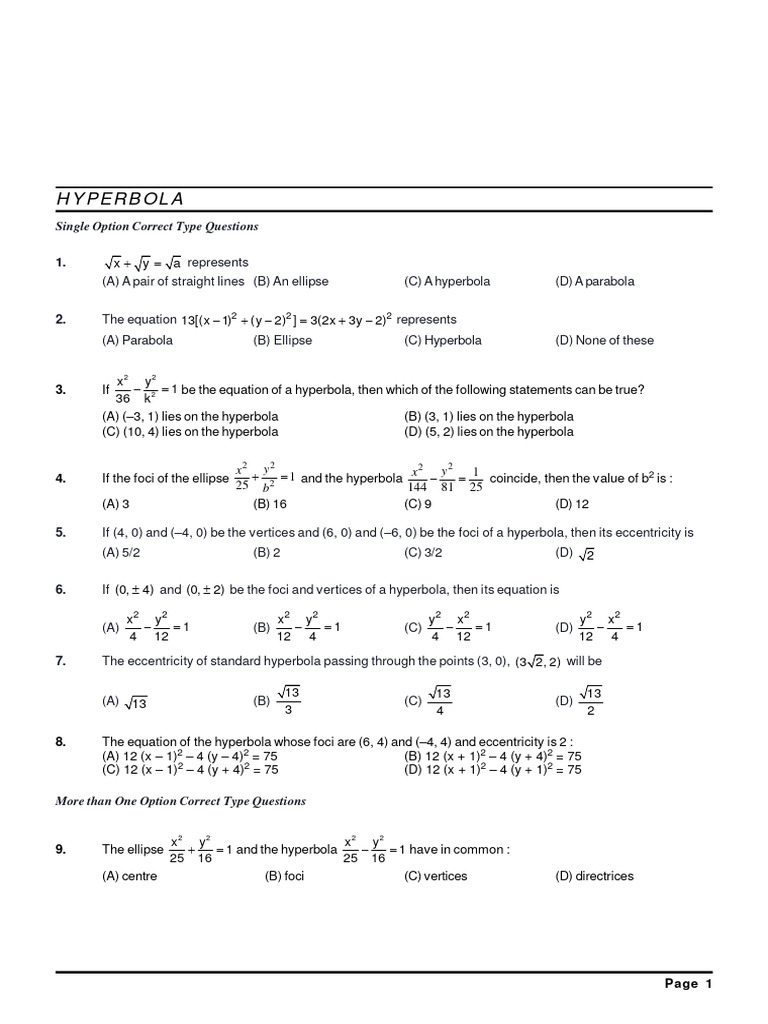 Hyperbola | PDF | Ellipse | Analytic Geometry