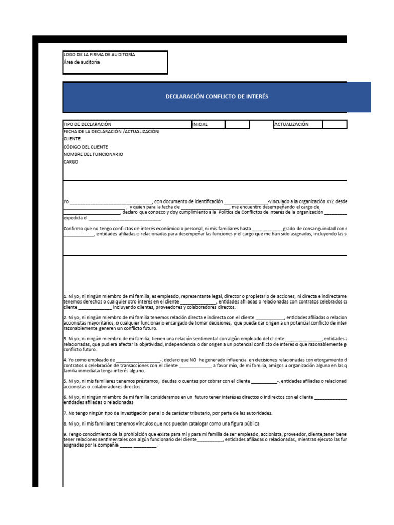 Declaración de Conflicto de Interés | PDF