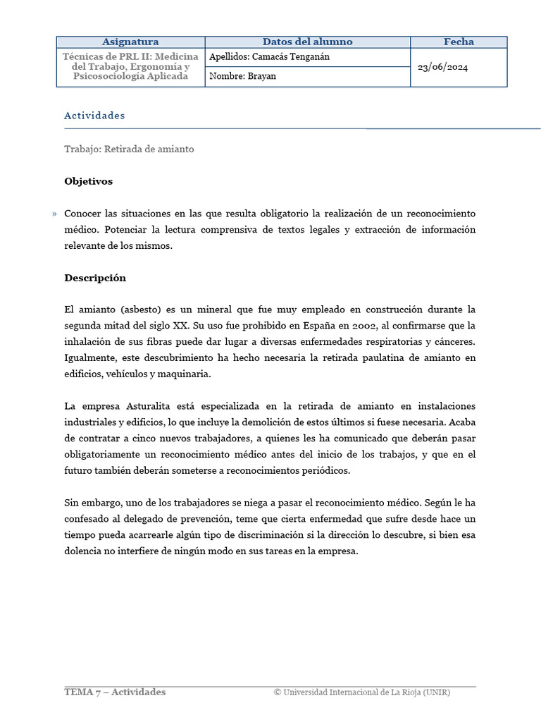Tprl2 t7 Act | PDF | Amianto | Cáncer