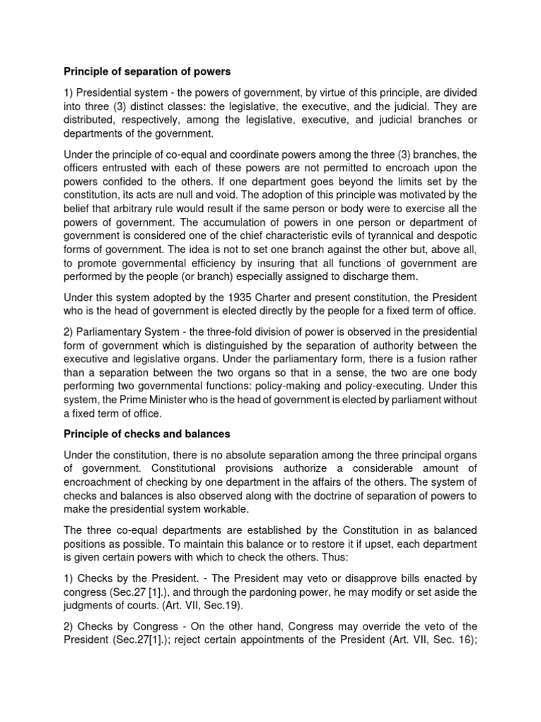 PRINCIPLE-OF-SEPARATION-OF-POWER | PDF | Presidents Of The United ...