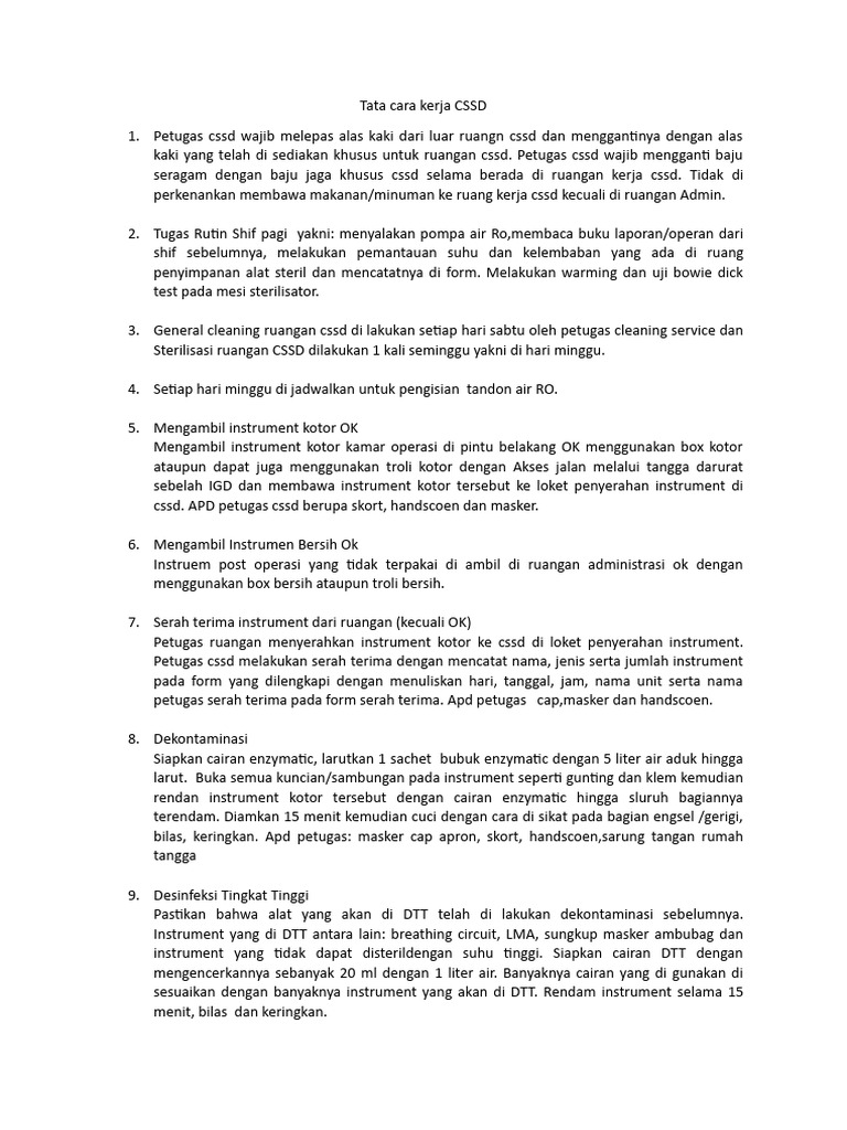 Tata Cara Kerja CSSD | PDF | Griya & Taman
