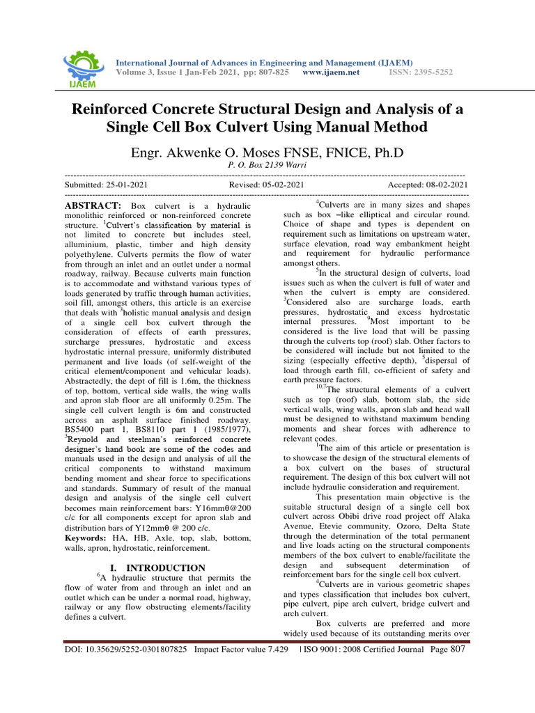 Reinforced Concrete Structural Design and Analysis of A Single Cell Box ...