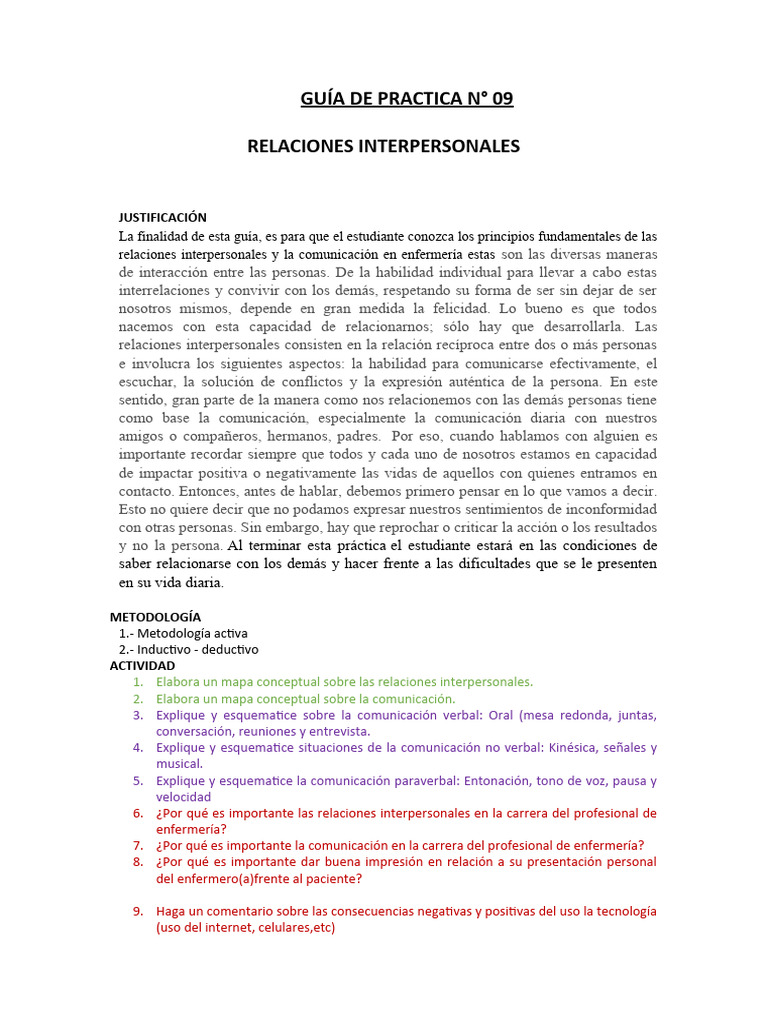 Guía de Practica N ° 9 | PDF | Comunicación | Relaciones interpersonales