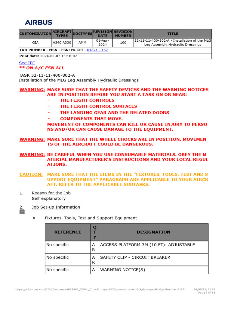 GIA - A330 - AMM - FSN - 157 - 01-Apr-2024 - 32-11-11-400-802-A - Installation of | PDF | Nut ...