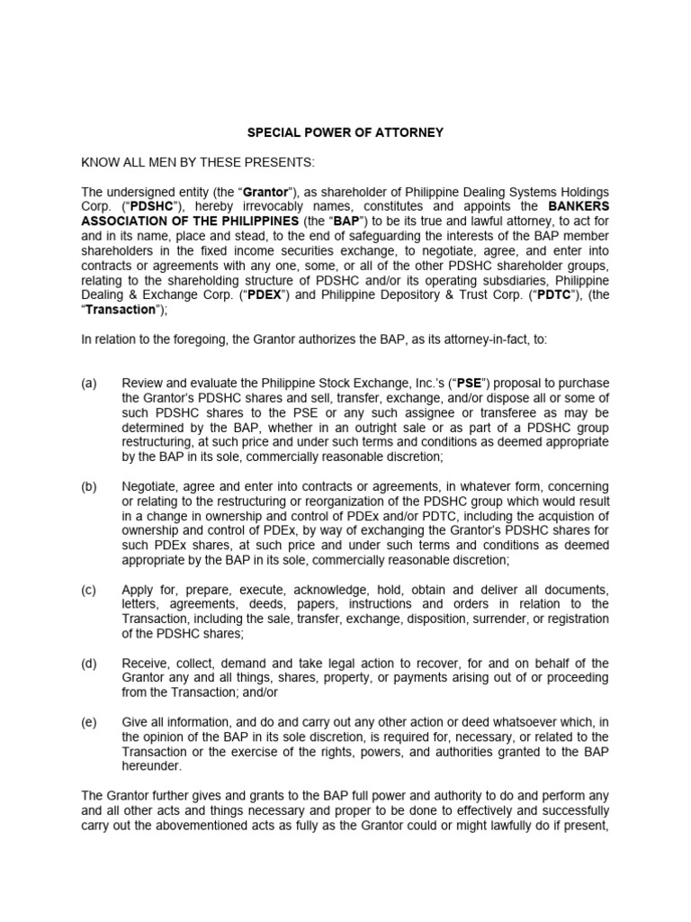 Template Power of Attorney | PDF | Power Of Attorney | Conveyancing