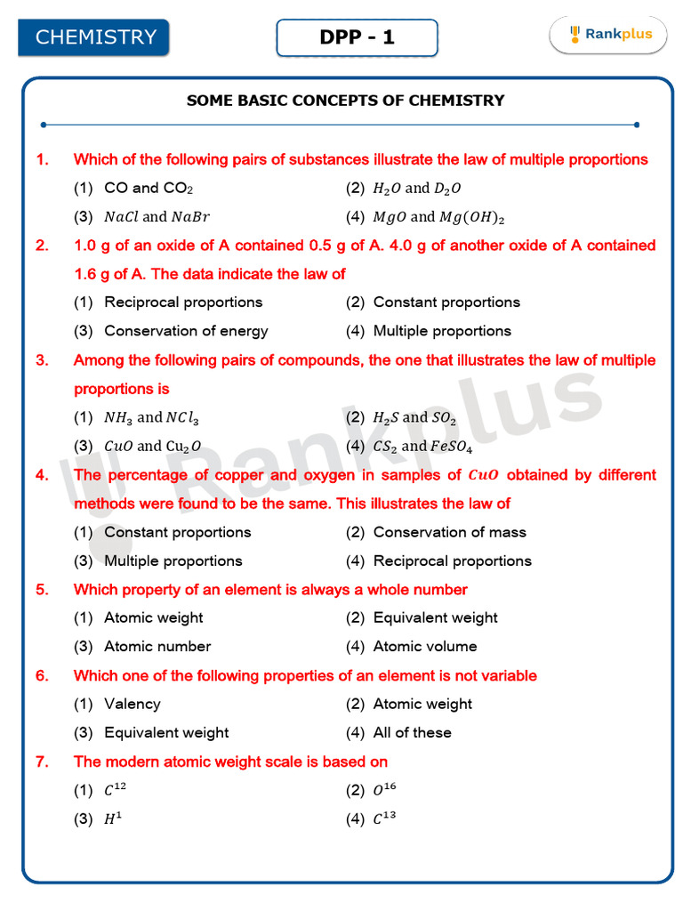 01 - Some Basic Concepts of Chemistry - 20th Feb. 24 | PDF | Chemistry ...