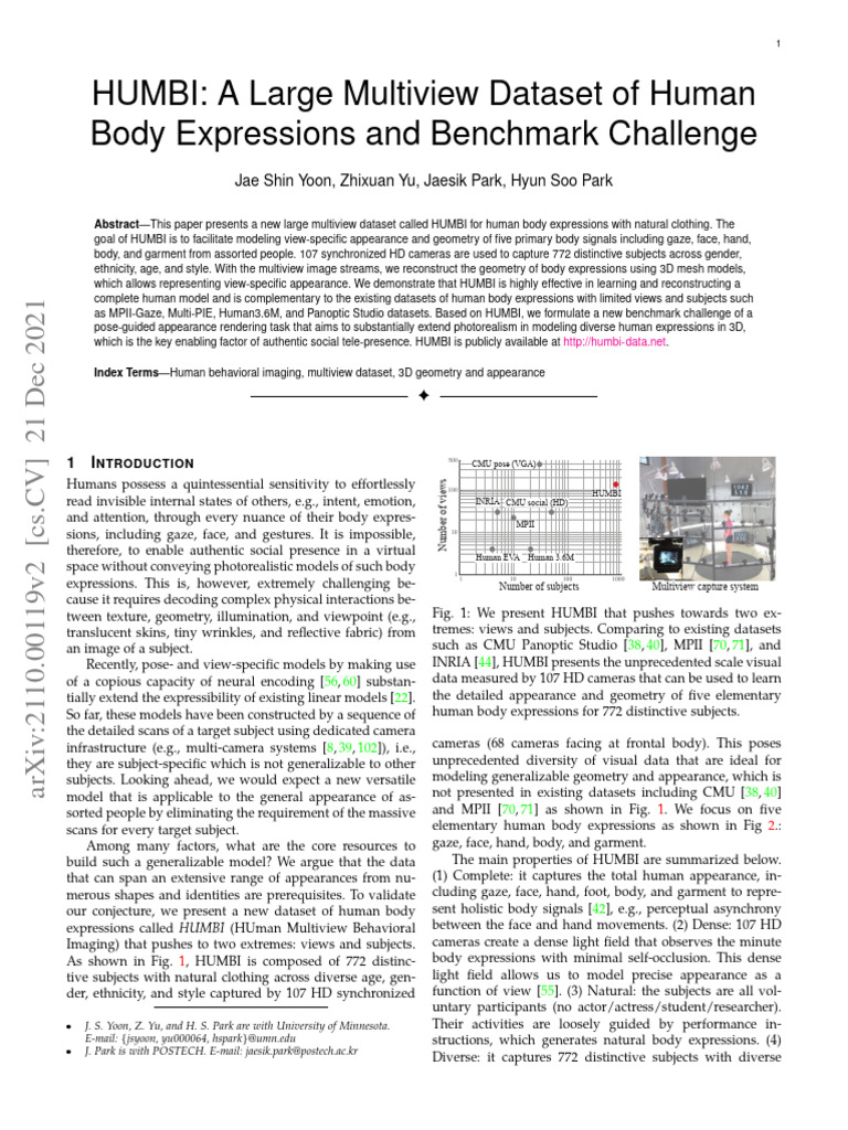 Humbi A Large Multiview Dataset Of Human Body Expressions And