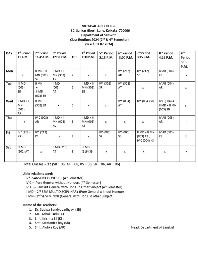Sanskrit Class Routine 2024 | PDF