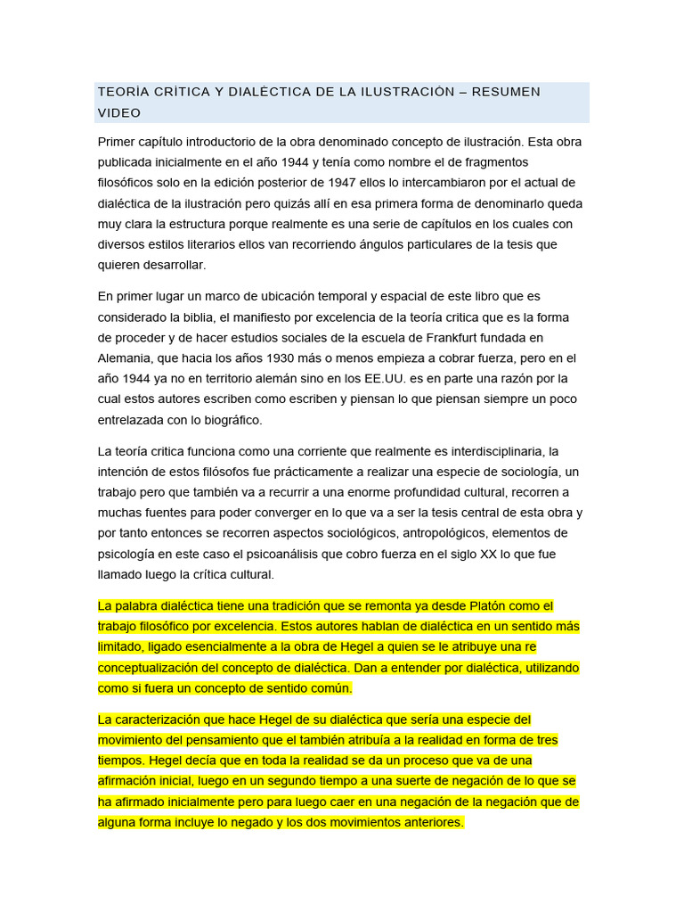 Dialéctica de La Ilustración | PDF | Dialéctico | Era de iluminacion