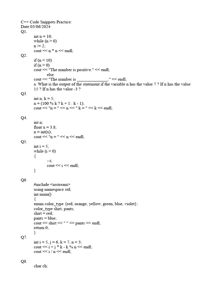 Zoho CPP Practice 03rd June 2024 | PDF | Namespace | Object Oriented Programming