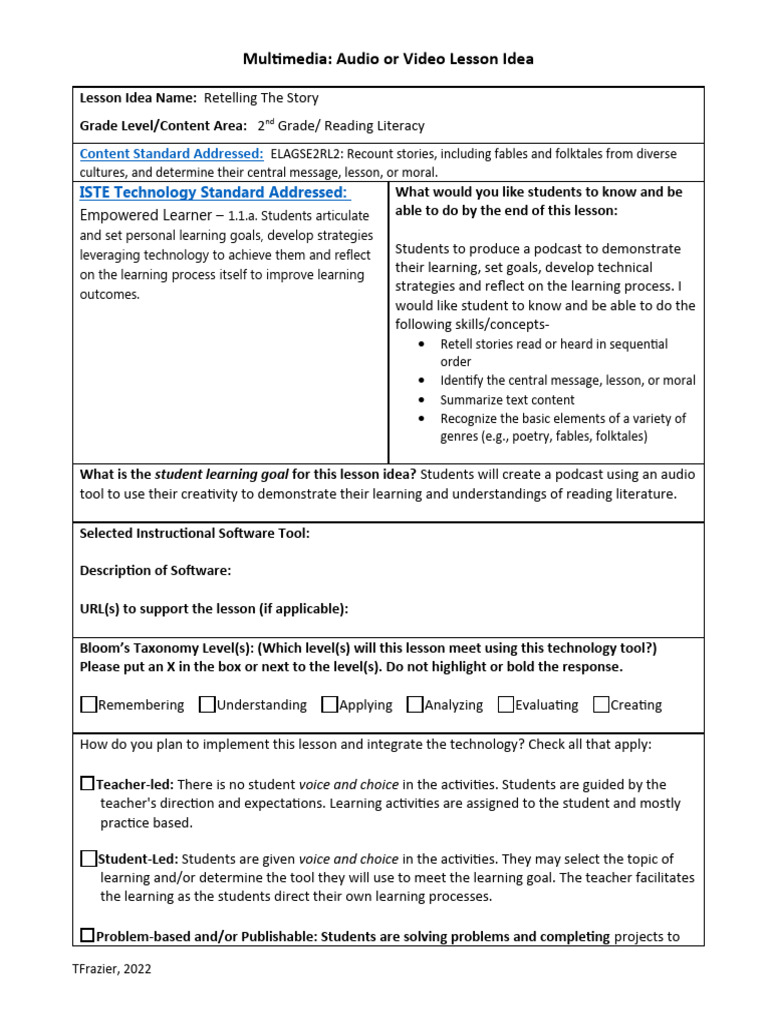 Multimedia Audio or Video LESSON IDEA Template2024 | PDF | Learning ...