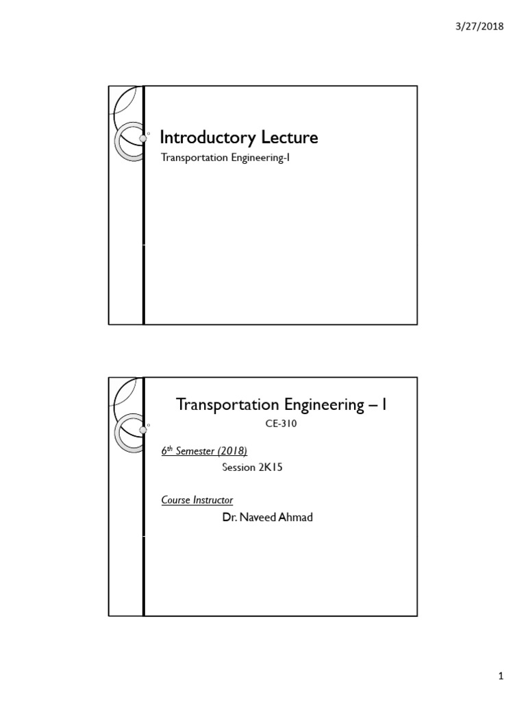 1 Introductory Lecture Transportation | PDF | Road Surface | Transport