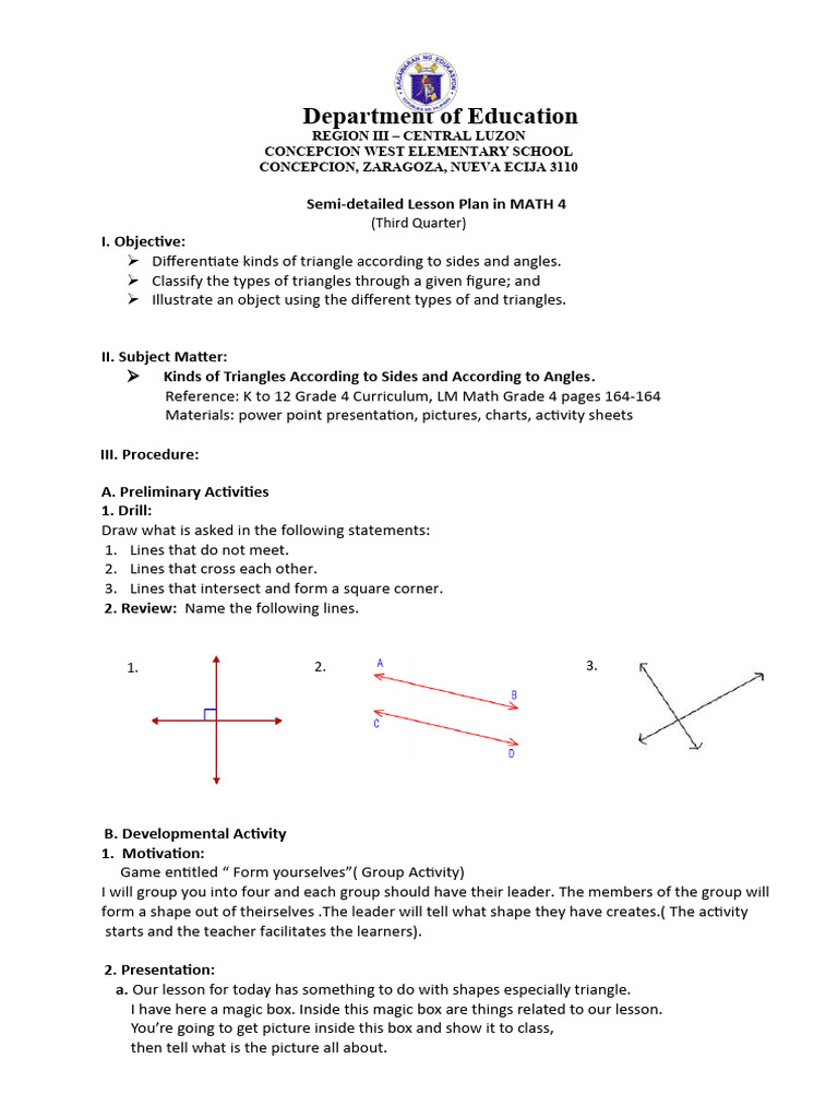 MATH DLL COT 2024 Third Quarter | PDF | Triangle | Teaching