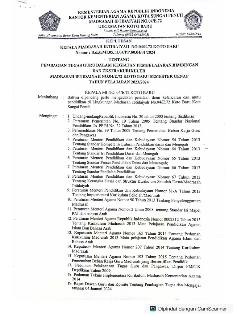 SK Pembagian Tugas Dan Roster 2023-2024 | PDF