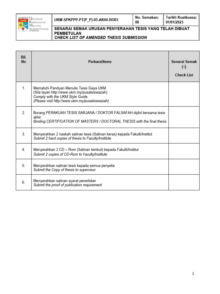 UKM SPKPPP PTP - P 05 AK04 BO03 Checklist of Amended Thesis Submission ...
