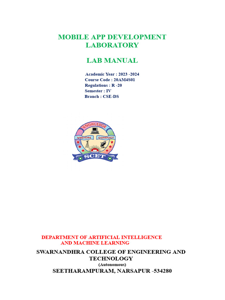 MAD LAB Manual (20AM4S01) | PDF | Android (Operating System) | Mobile App