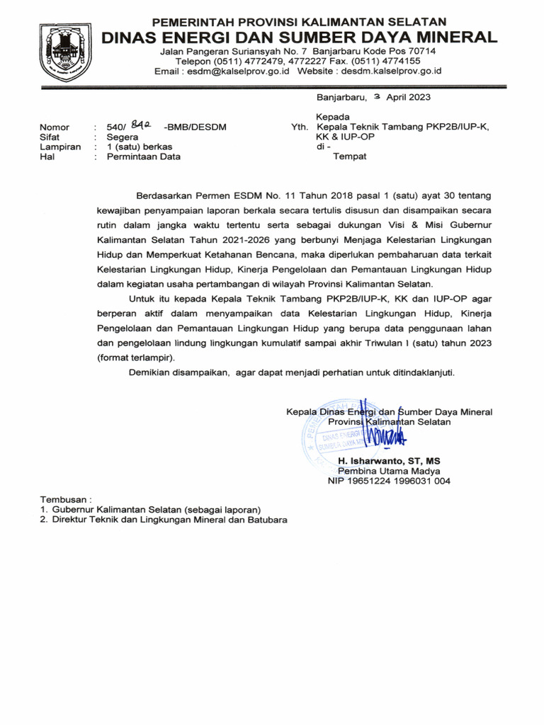 Scan Surat Permintaan Data Bukaan Lahan | PDF