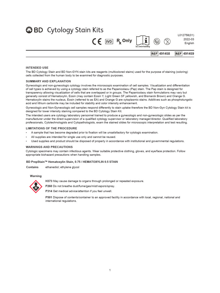 BD SurePath Cytology Stain Kits | PDF | Staining | Cytopathology