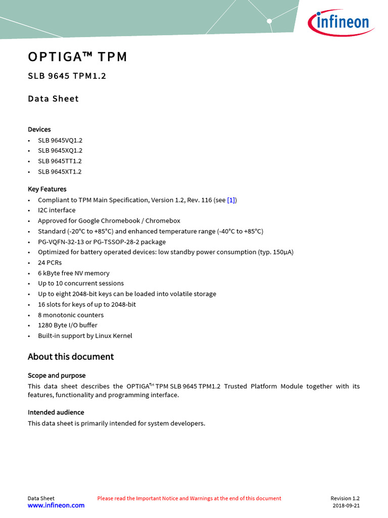 Infineon Data Sheet SLB9645 - 1.2 - Rev1.2 DS v01 - 02 EN | PDF ...