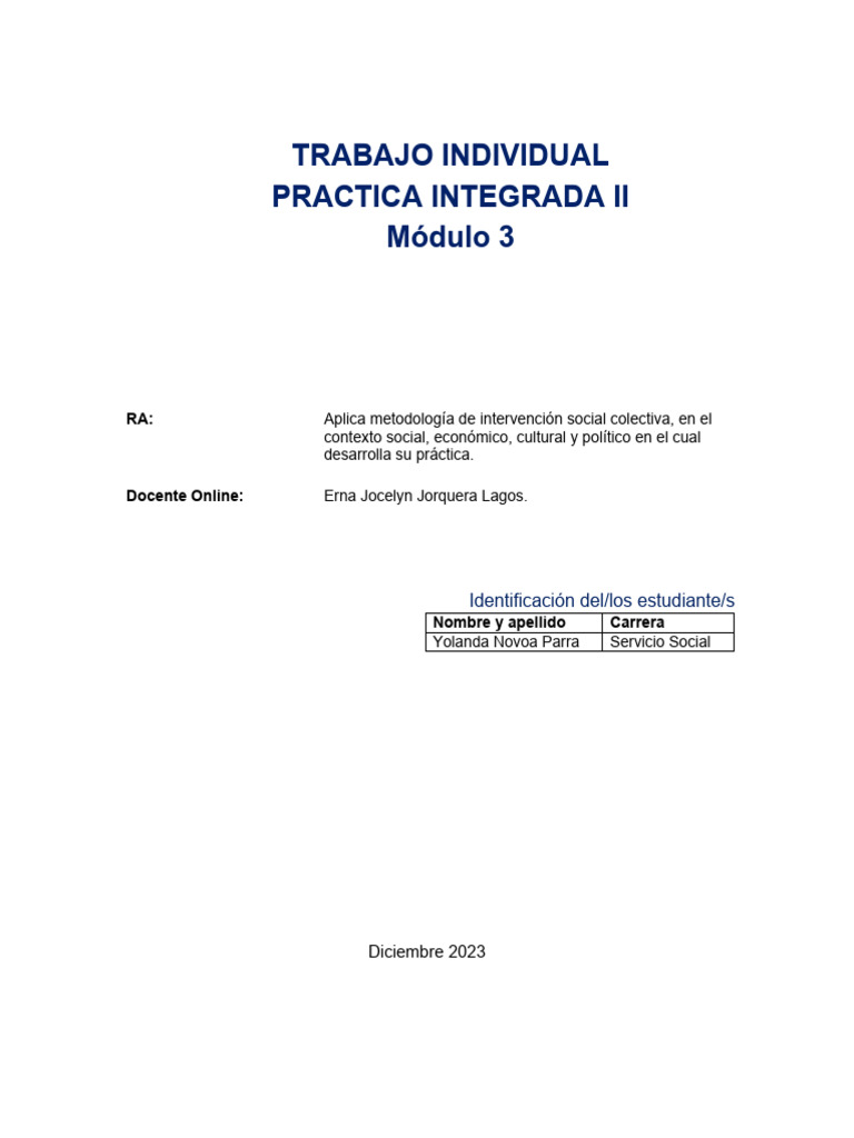 Yolanda Novoa Ti m3 Practica Integrda II | PDF | Adultos | Trabajo Social