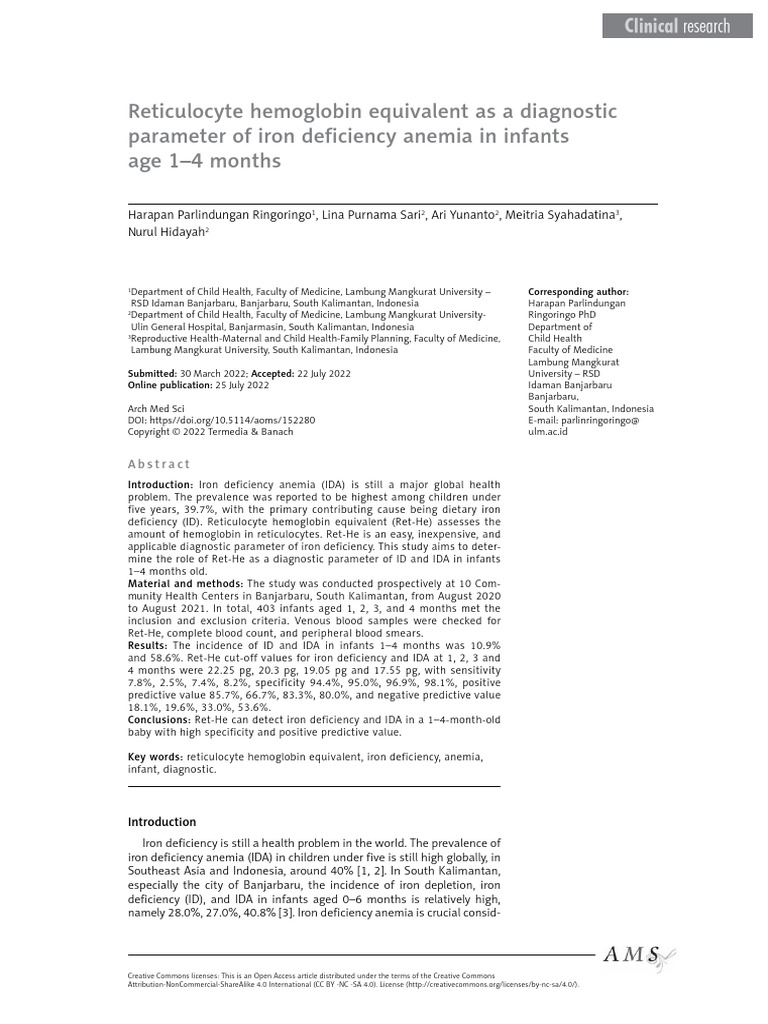 Reticulocyte Hemoglobin | PDF | Anemia | Sensitivity And Specificity