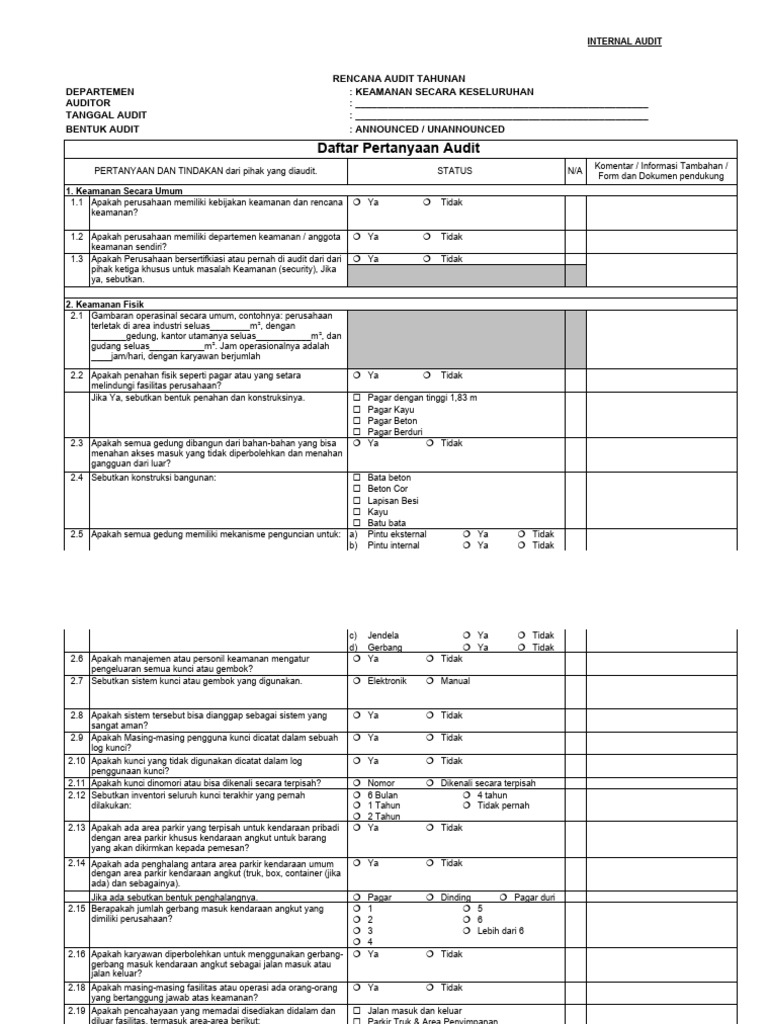SMC Internal Audit Security Blank Form | PDF
