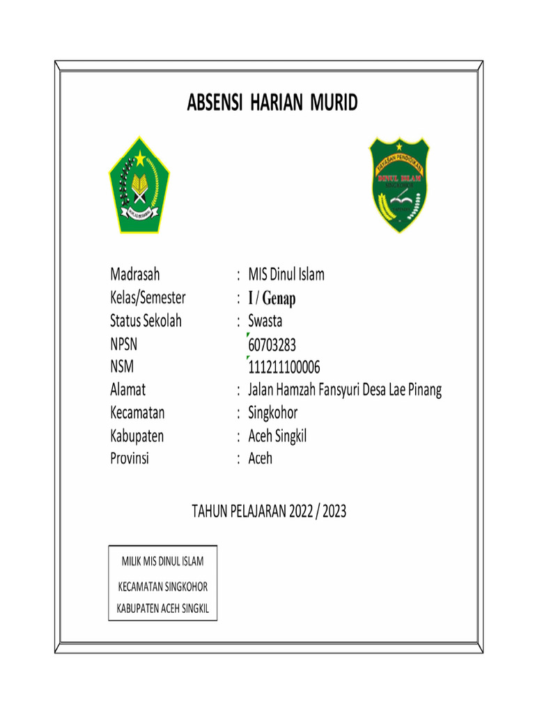 Absen Siswa - Kelas 1 - Semester 2 - 2022-2023 | PDF