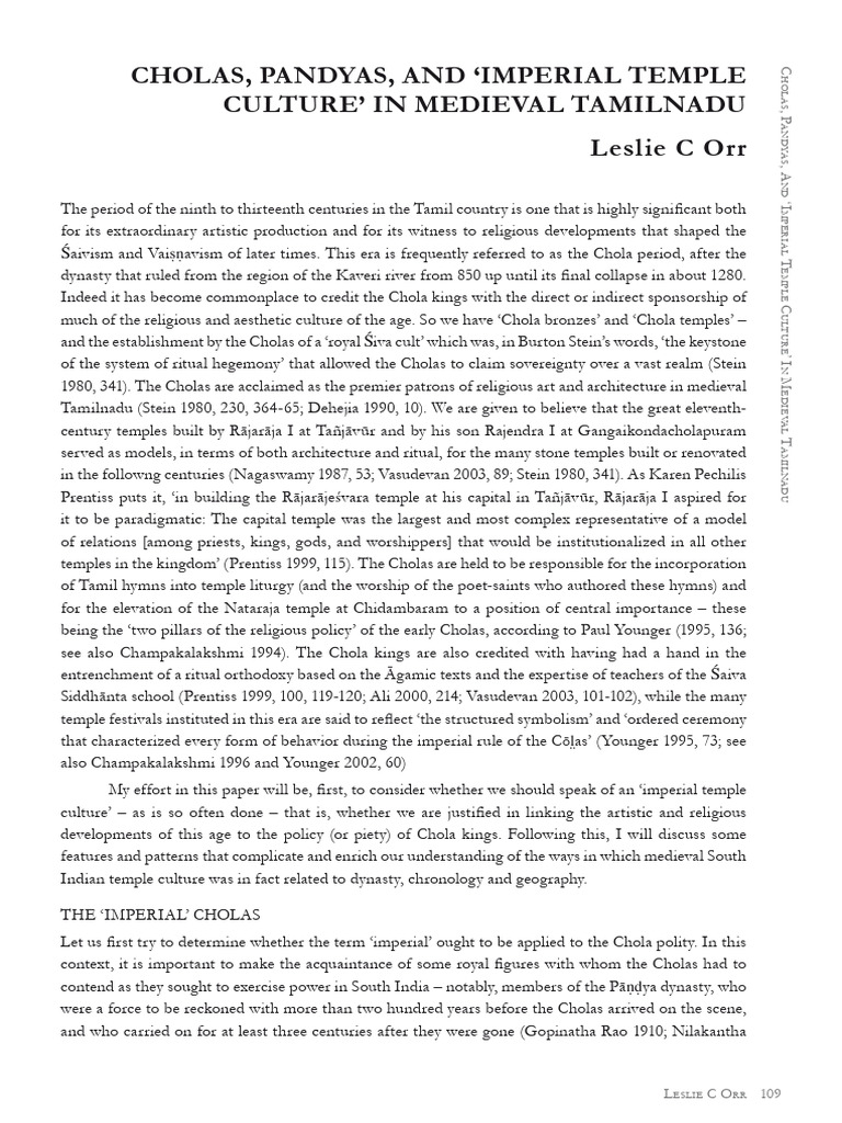 Cholas Pandyas and Imperial Temple Cultu | PDF