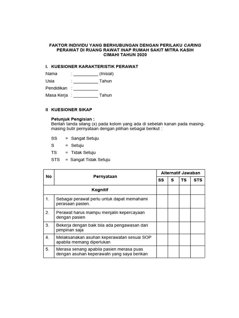 17 Kuesioner Caring | PDF | Pengembangan Diri
