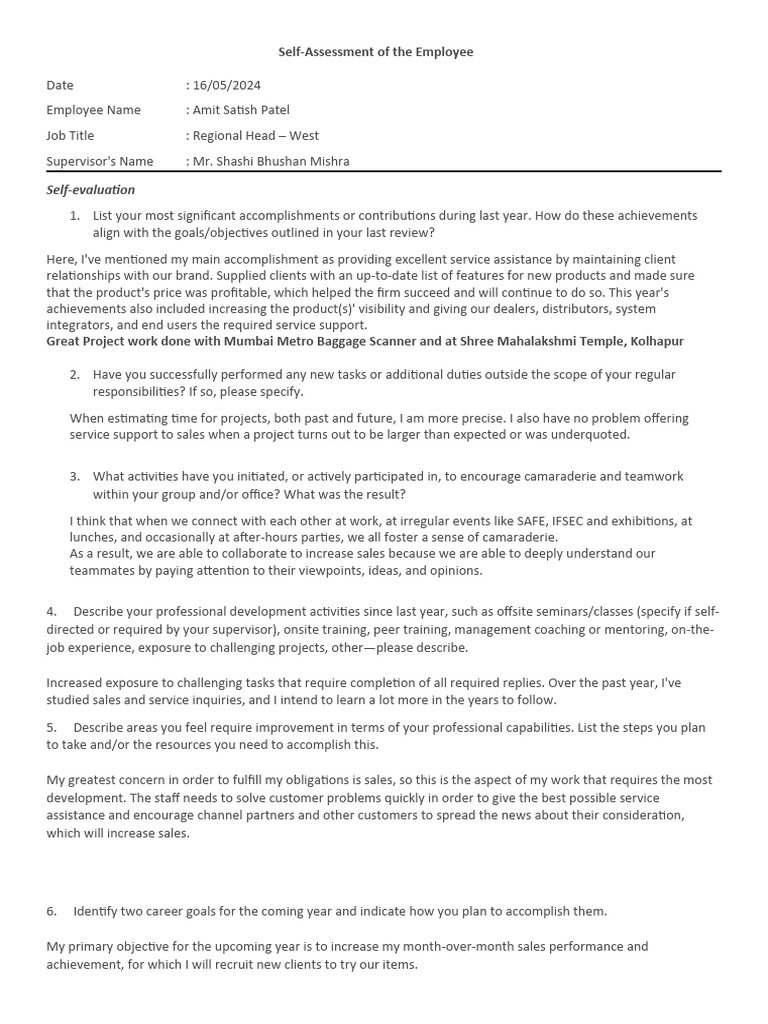 Self Assesment Amit Patel | PDF | Performance Appraisal | Business