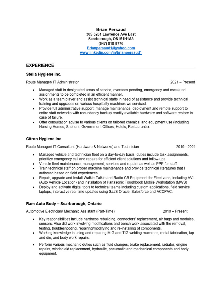 Brian Persaud Resume | PDF | Cisco Certifications | Computing