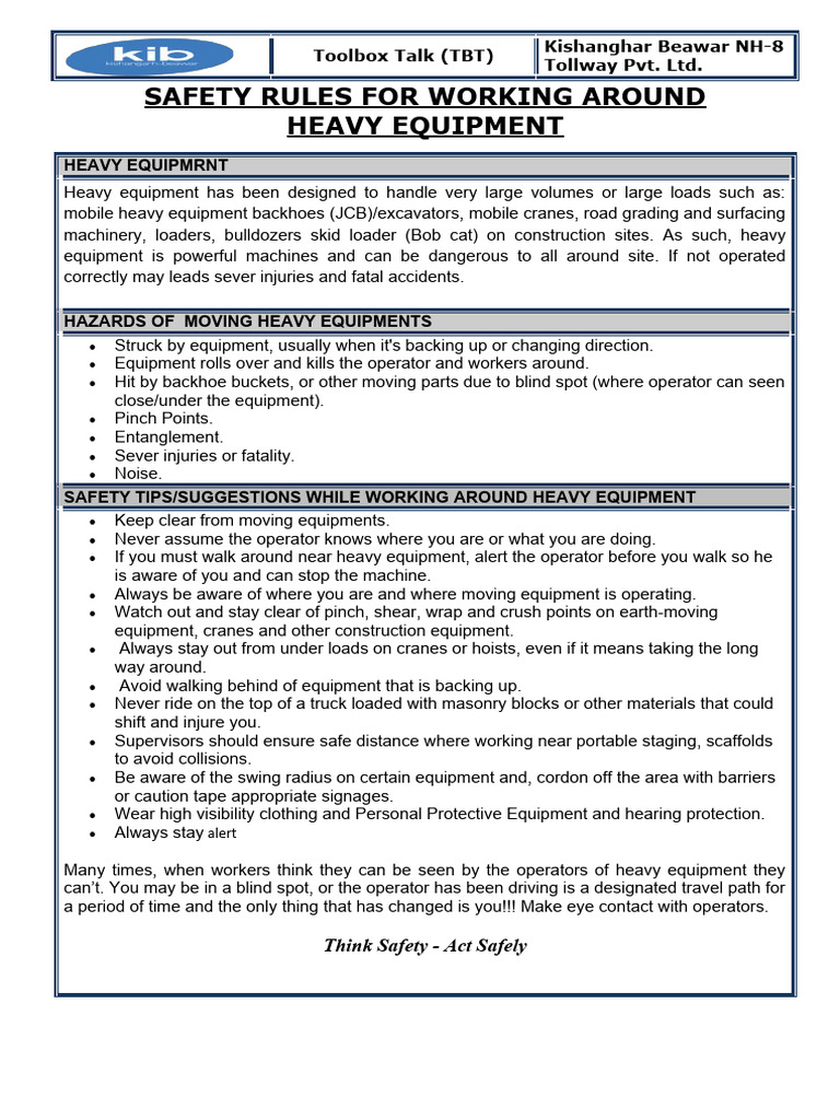 TBT - Working Around Heavy Machinery & Equiepment | PDF | Heavy ...