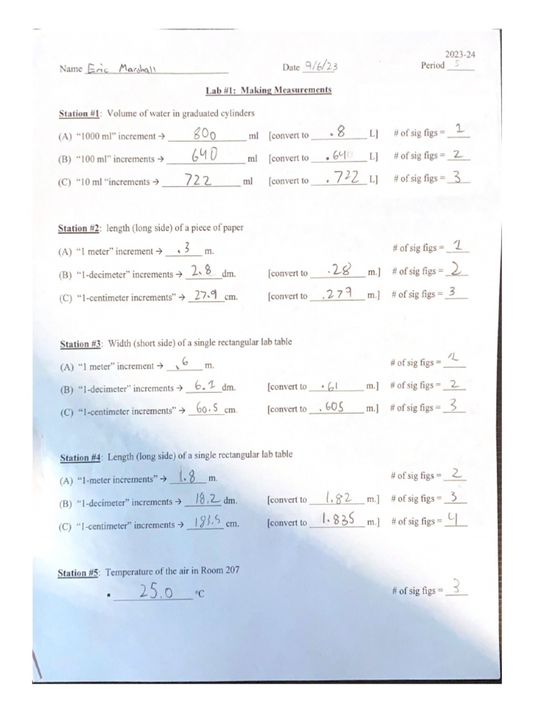 Physics Lab #1 - Making Measurements | PDF