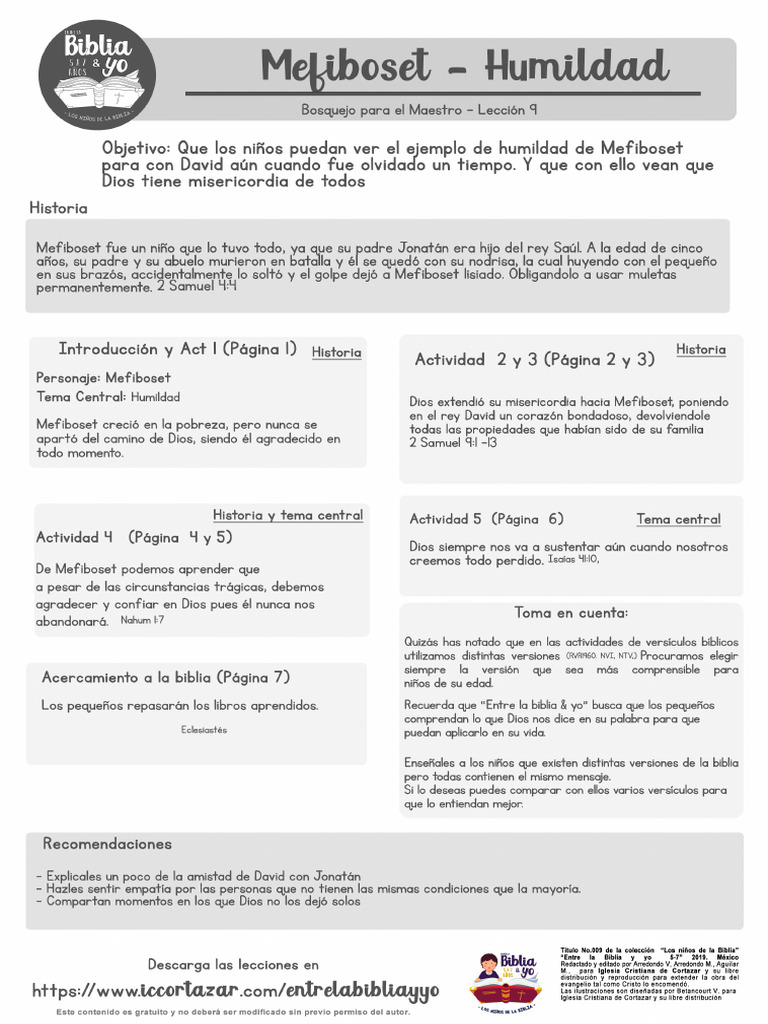 BOSQUEJO LECCIÓN 9 Mefiboset - Humildad | PDF | David | Biblia
