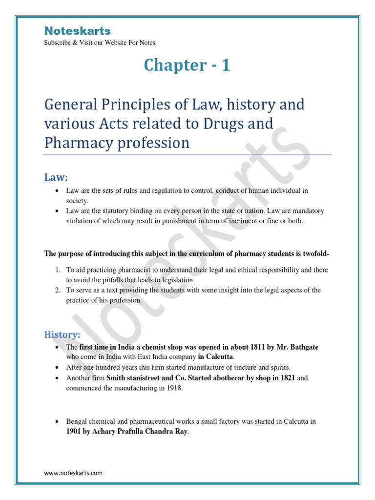 Chapter 1 Pharmacy Law and Ethics Notes Complete Notes by Noteskarts ...