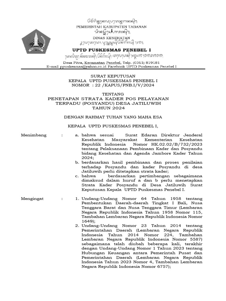 Penetapan Strata Kader Pos Pelayanan Terpadu Posyandu Desa Jatiluwih ...