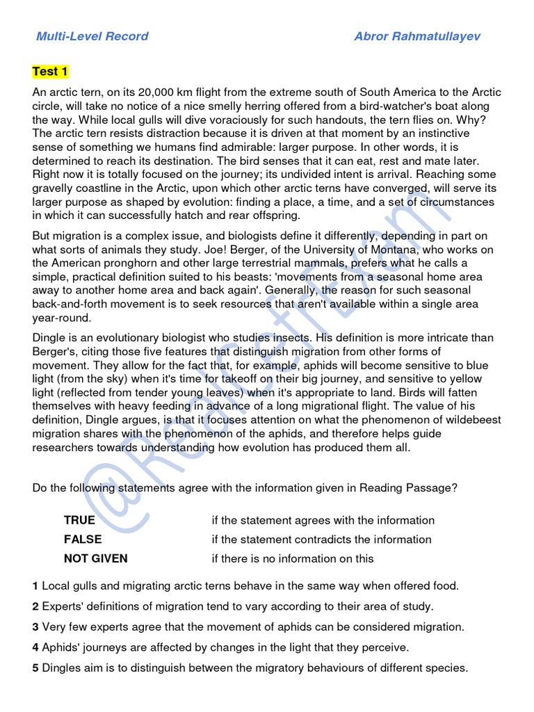 Reading T F NG - Homework | PDF | Salmon | Ant